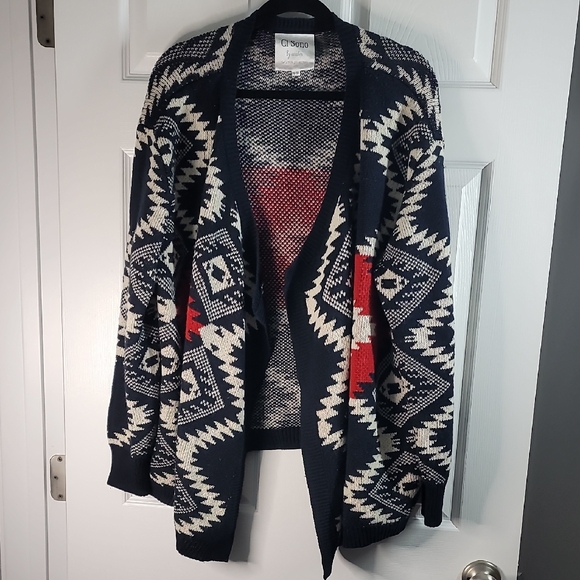 Ci Sono | Sweaters | Ci Sono Navy And Cream Geometric Womens Cardigan ...